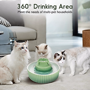 Lawfery Ceramic Cat Water Fountain, 2.1L/71oz Cat Fountain with 3 Carbon Filters and 2 Water Pumps, Cupcake Pet Water Fountain for Cats and Dogs (Green)