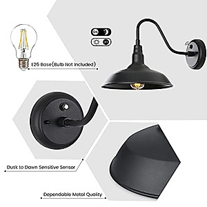 GOALPLUS 10in. Dusk to Dawn Outdoor Gooseneck Barn Light, Matte Black Exterior Wall Mount Light Fixture, Farmhouse Waterproof Wall Sconce for Porch, Patio and Garage, 2 Pack, LMMS2201-2P