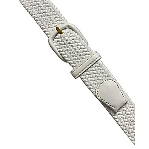 Belts.com Leather Covered Buckle Woven Elastic Stretch Belt, White, (L(37"-39")
