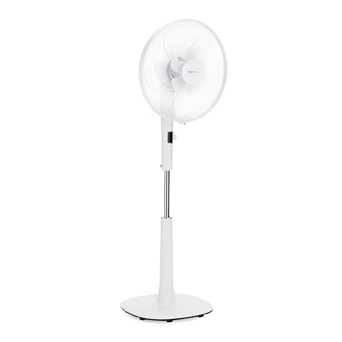 Amazon Basics 16-Inch 12-Speed Pedestal Floor Fan, Standing Fan for Home, with Oscillating Dual Blades, Remote Control, Ultra Quiet and Energy-Efficient DC Motor, Timer, Tilted Head, White