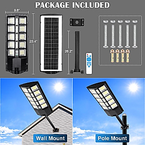 ZJOJO 3800W Solar Street Light Outdoor Waterproof, 30000LM 1160 LEDs Solar Lights for Outside Dusk to Dawn, 9000K LED Parking Lot Light Solar Powered Flood Lights with Motion Sensor for Yard