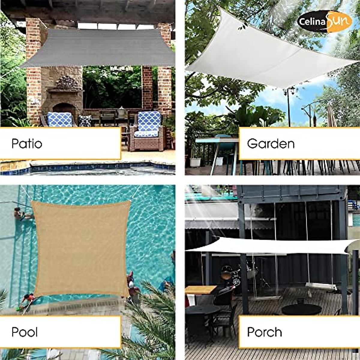 CelinaSun Sun Shade sail incl Fastening Ropes Square 12 x 12 ft Light Gray Premium Sun Shade Outdoor Weatherproof Breathable sail Shade