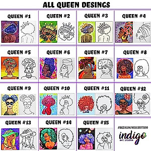 Indigo Art Studio Pre Drawn Canvas Paint Kit for Adults Kids | Stenciled With Marker | Art Activity | Afro Queen Retro | DIY Birthday Gift & Sip and Paint With Twist Party Queen #5 (8x10 Inches)