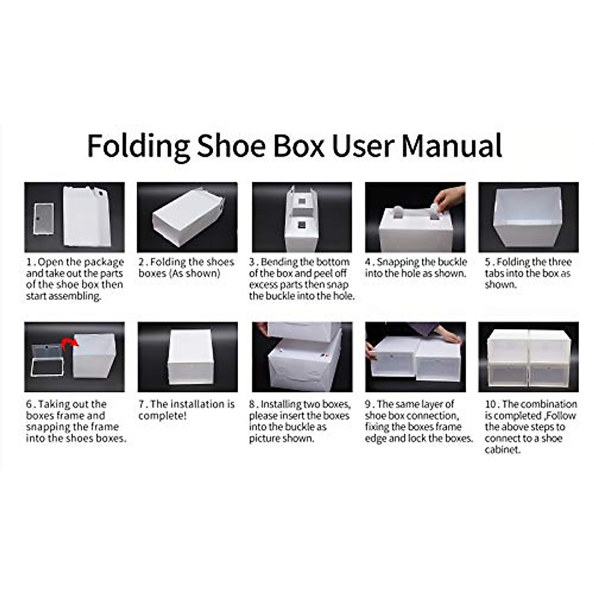 20 PCS Shoe Storage Boxes,Clear Plastic Clamshell Shoebox Stackable Shoe Organizer Foldable Display Box Container Closet Shelf Shoe Organizer,Need to Assemble (Angel White Large Round Holes)