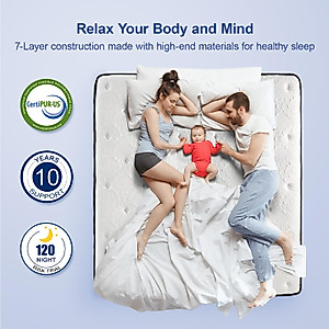 Suiforlun Twin XL Mattress, 12 Inch Pillow Top Cool Gel Memory Foam Hybrid Mattress in a Box, 7 Zone Encased Coils Innerspring for Back Pain Relief, Medium Firm