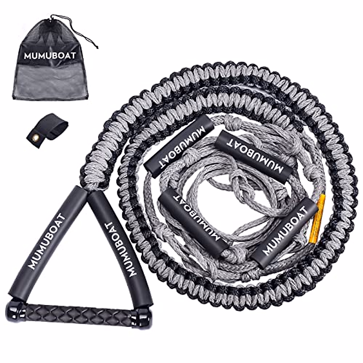 MUMUBOAT 25ft Wakesurf Rope with EVA Handle, 6 Sections Floating Watersport Ropes for Surfing (Grey & Black)