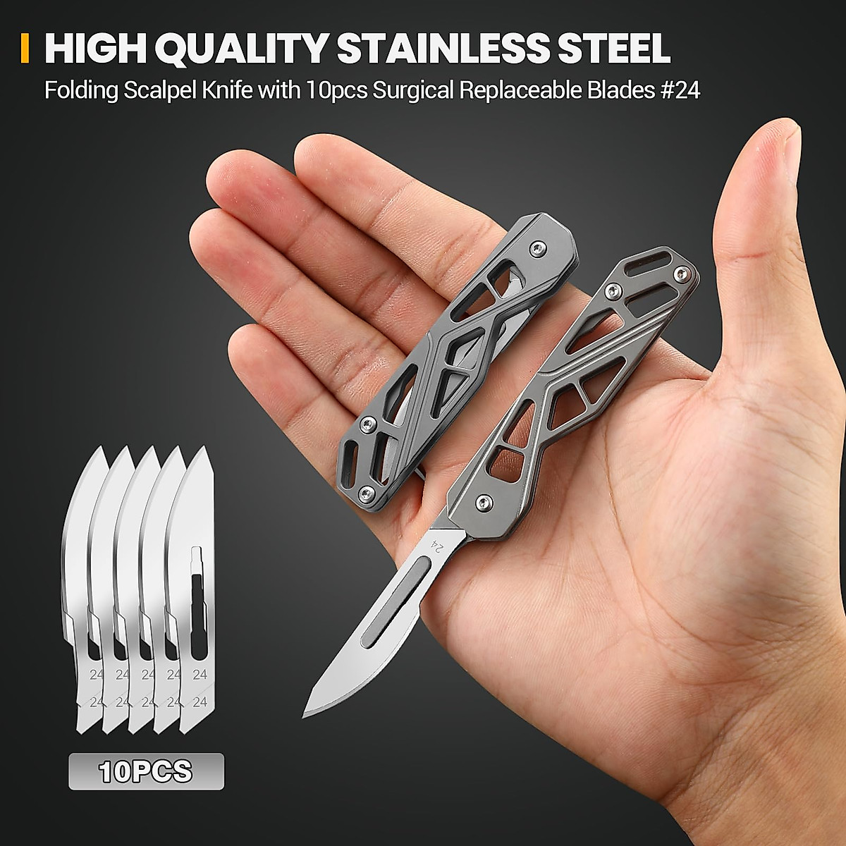 edcfans Small Pocket Knife for Men, Folding Scalpel Knife, EDC Utility Knife, Slim Razor Knife With 10 pcs # 24 Replaceable Edge Blades, Tactical Knives for Outdoor Camping Skinning Hunting