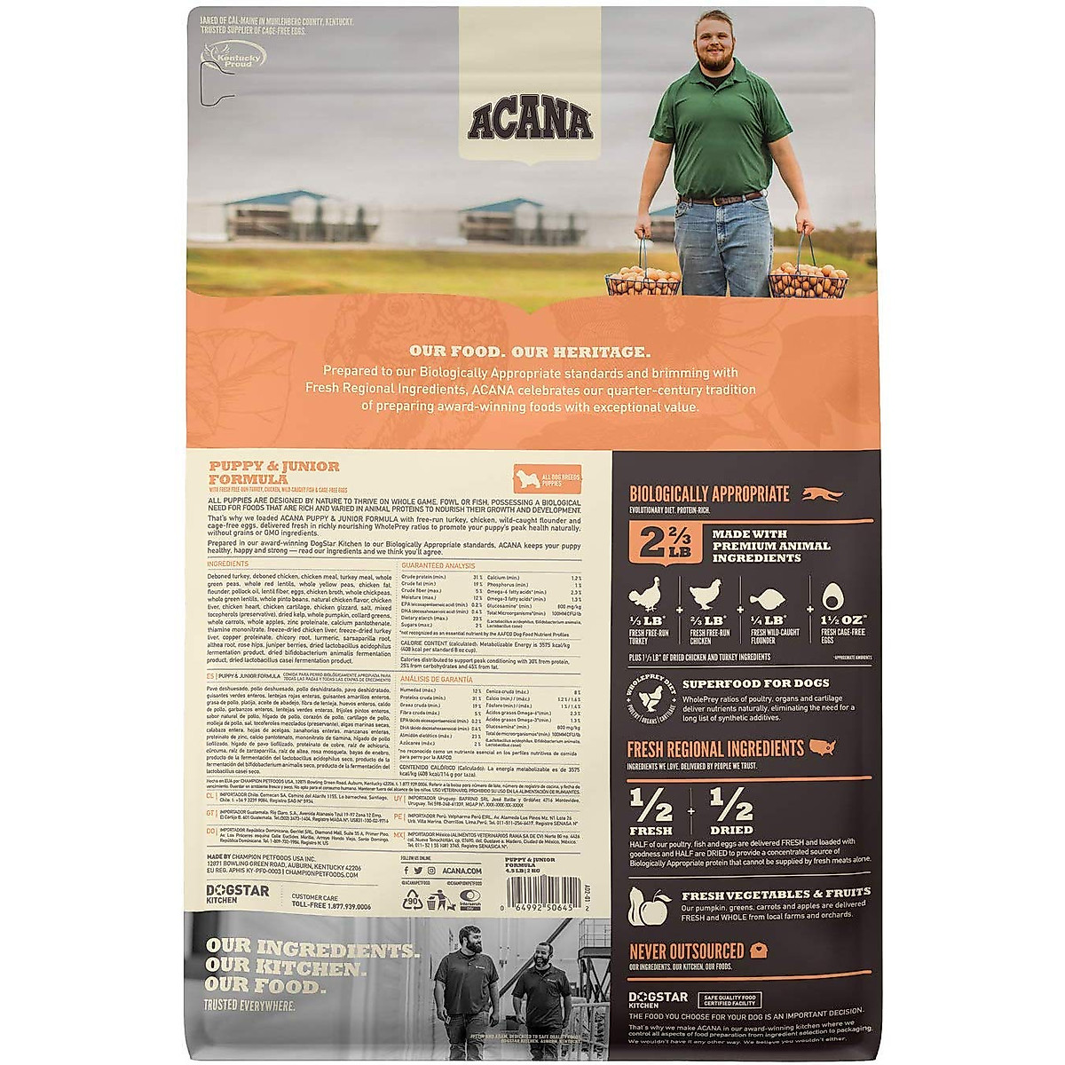 ACANA 2 Bags of Puppy & Junior Dry Dog Food, 4.5 Pounds Each, Grain-Free, Made in The USA