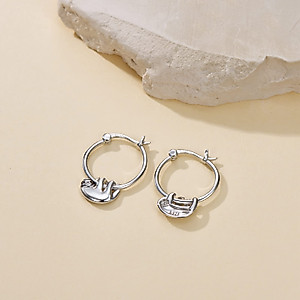 Cute Sloth Hoop Earrings 925 Sterling Silver Small Animal Sloth Earrings Sloth Jewelry Gifts for Women