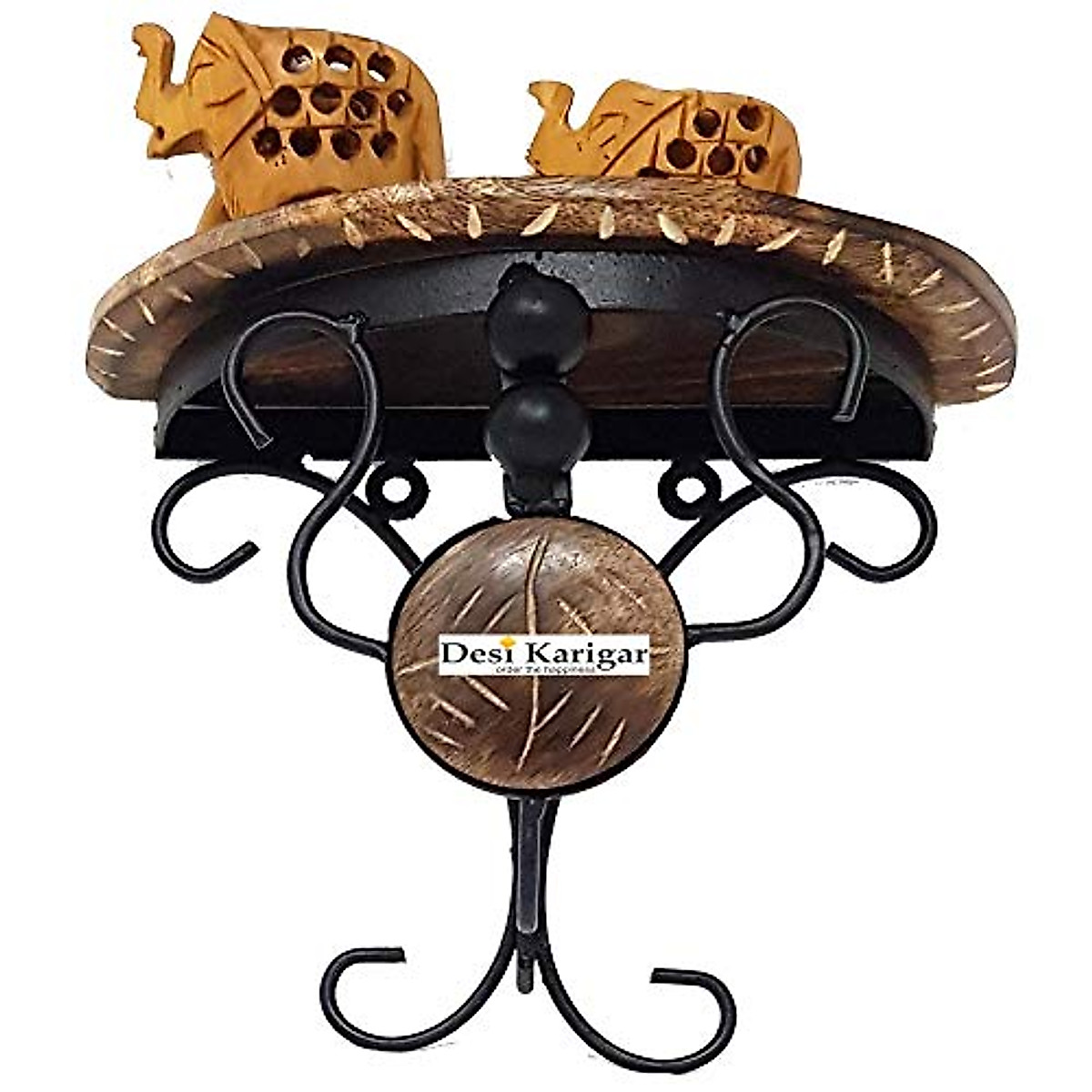 Desi Karigar Beautiful Wood & Wrought Iron Small Wall Bracket/Wall Shelves