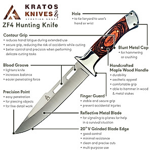 Full Tang Bushcraft Knife, 12" Full Tang Survival Knife Fixed Blade, Camp Knife 440C Stainless Steel Camping Knife with Sheath By Kratos - ZF4