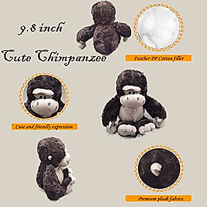LRUNTEC Cute Plush Gorilla Stuffed Animal, Kawaii Forest Soft Animals Themed Cuddle Doll for Children - 10 inch