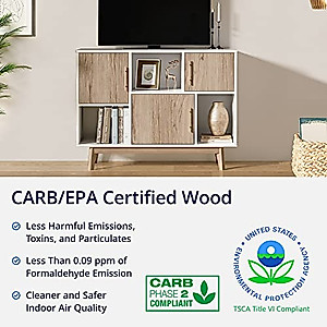 Cozy Castle 6-Cube Bookcase with Doors, Free Standing Sideboard Buffet Storage Cabinet, Mid Century Cabinet with Storage, 6 Cube Storage Organizer for Living Room, Bedroom, Hallway, White and Oak