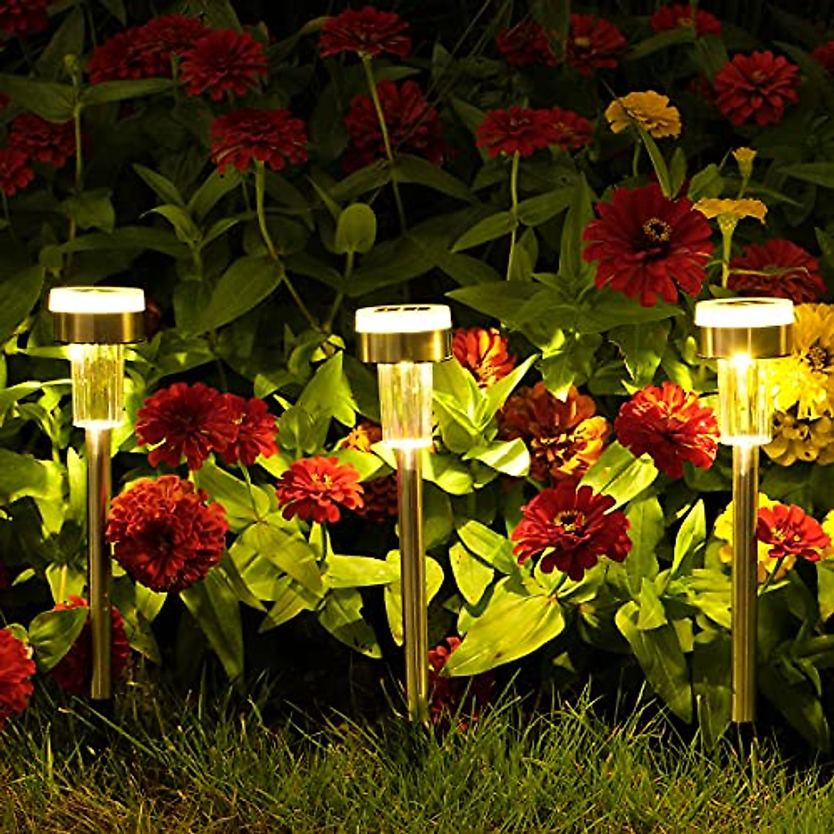 HYWGDLT 16 Pack Solar Pathway Lights Outdoor 10Lumen Dual Light Source LED Solar Waterproof Pathway Lights for Garden Patio and Walkway Decoration Warm White.