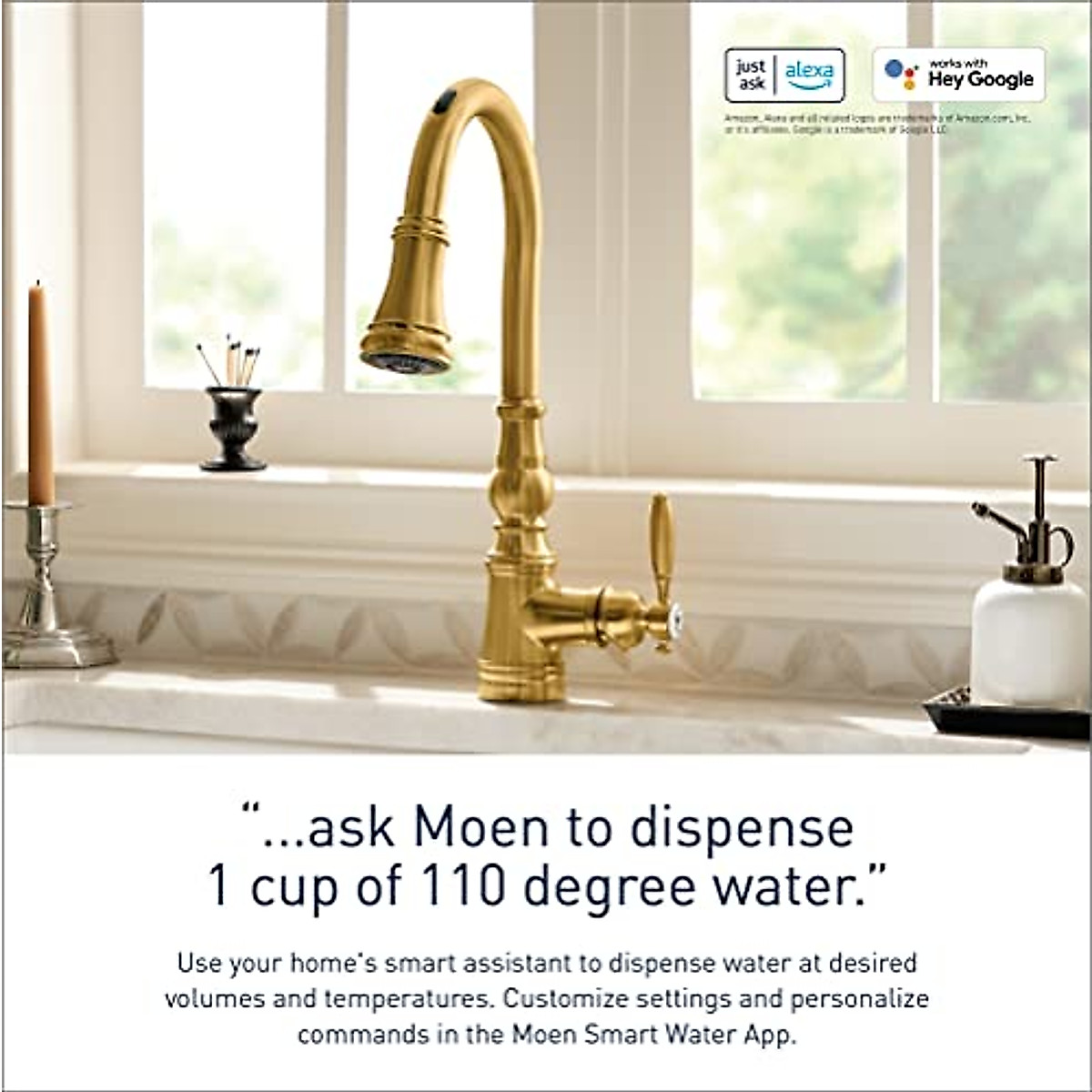 Moen S73004EVC Weymouth Smart Touchless Pull Down Sprayer Kitchen Faucet with Voice Control and Power Boost, Chrome