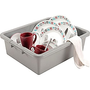 Gray Plastic Bus Tub (PACK OF 5) Commercial Tote Box Cross Stack Nest Utility Tote Tub/BUD Box W/O Lid, 21.5” L x 17” W x 7” H, Food Service, Airport, Cafeteria, Seafood, Vegetables, Transporting