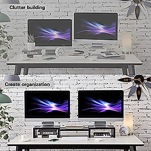 SUPERJARE L Shaped Desk with Power Outlets and Dual Monitor Stand Riser