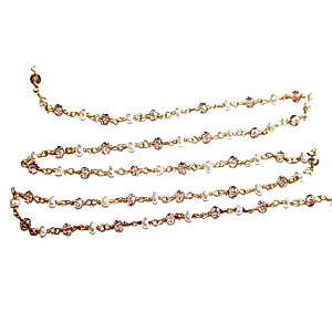 Smoky & Freshwater Pearl Stone Faceted & Pearl Smooth Rondelle Gemstone Beaded Rosary Chain by Foot For Jewelry Making - 24K Gold Plated Over Silver Handmade Wire Wrapped Bead Chain Necklaces