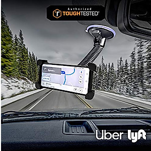 ToughTested Mammoth Windshield Mobile Mount, Features Double-Ribbed Gooseneck Arm, Expandable Claw Grip Holder with 360 Degree Rotation, Extra Large Suction Cup, Quick Release Button