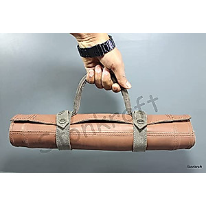 Stonkraft - 19" x 15" (Chess Board Size 12" x 12") Genuine Roll-Up Leather Chess Set - with Wooden Chess Pieces - Brown | with Innovative Carry Pouch