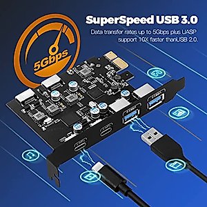 6 Ports USB PCIE Card (2X Type-E Adapter,2X USB 3.0-C, 2X USB A) PCI Express USB Cards PC Front Panel Header for Windows 7/8/10 Linux and MacPro 4.1/5.1
