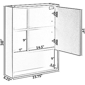 Basicwise Wall Mount Mirrored Cabinet with Open Shelf | 2 Adjustable Shelves Medicine Organizer Storage Furniture for Bathrooms, Kitchens, and Laundry Room, Black