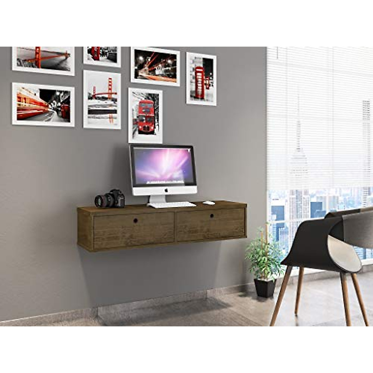 Manhattan Comfort Liberty Mid Century Modern Home Office Floating Desk, 42.28", Rustic Brown