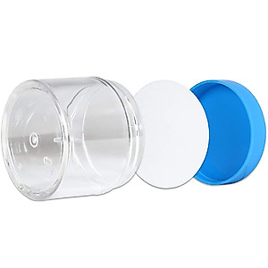 Beauticom 60 Grams/60 ML (2 Oz) Round Clear Leak Proof Plastic Container Jars with Blue Lids for Travel Storage Makeup Cosmetic Lotion Scrubs Creams Oils Salves Ointments (3 Jars)
