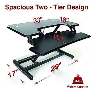 ADAPTZONE Standing Desk Converter, 33 Inch Height Adjustable Sit Stand Up Desk Riser, Sit Stand Desk Converter with Deep Keyboard Tray for Laptop, Tabletop Stand Up Desk Workstation Fits Dual Monitor