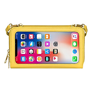 Crossbody Cell Phone Bags for Women, Touch Screen Bag RFID Blocking, CellPhone PU Leather Wallet Purse, Shoulder Handbag with Credit Card Slots,Yellow