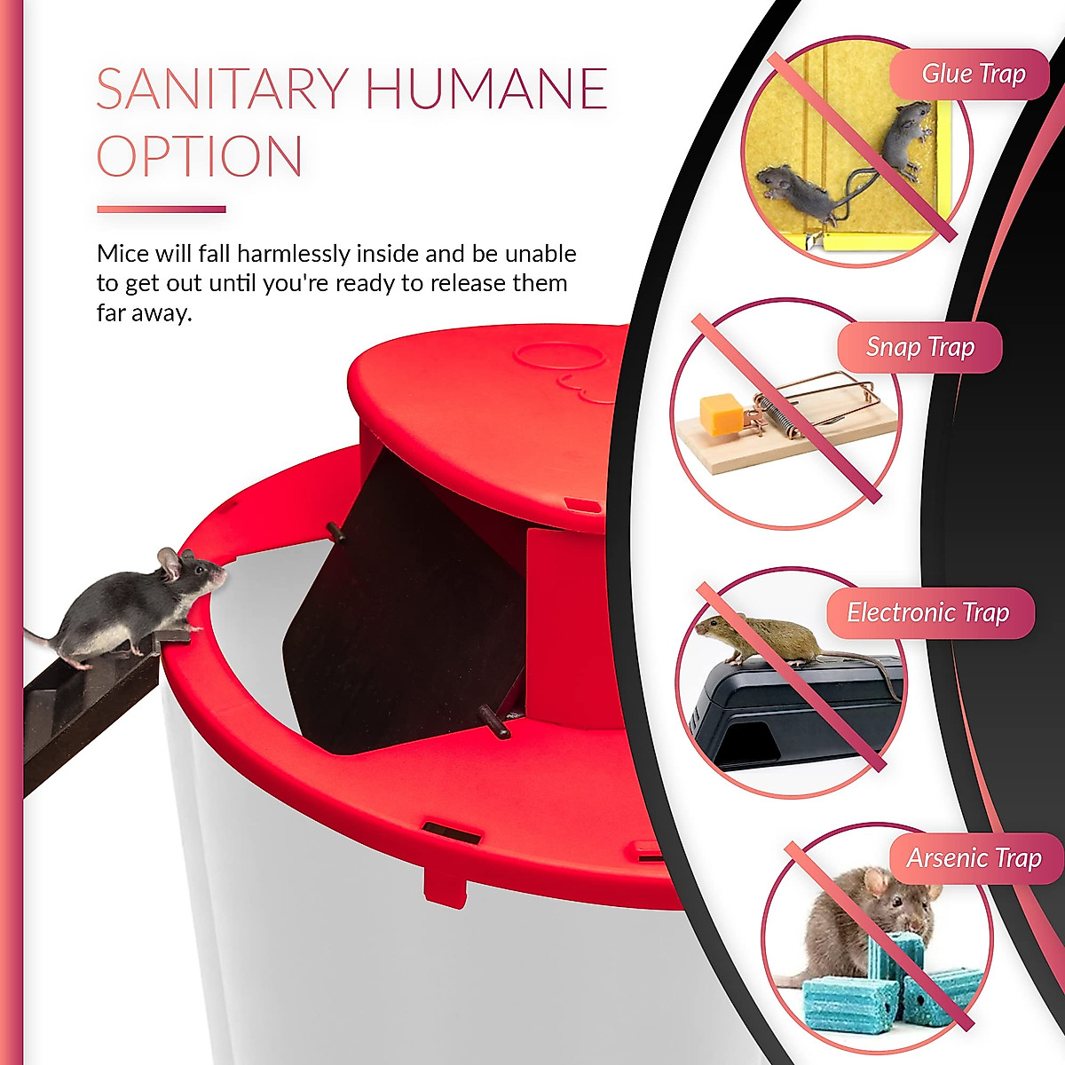 Double Flip & Double Slide get Double The Catch - Safe & Sanitary Kill or No Kill- Bucket Mouse Trap for 5 Gallon Bucket Lid - Mouse Trap Bucket Lid Mice Trap - Humane Rat Trap Bucket