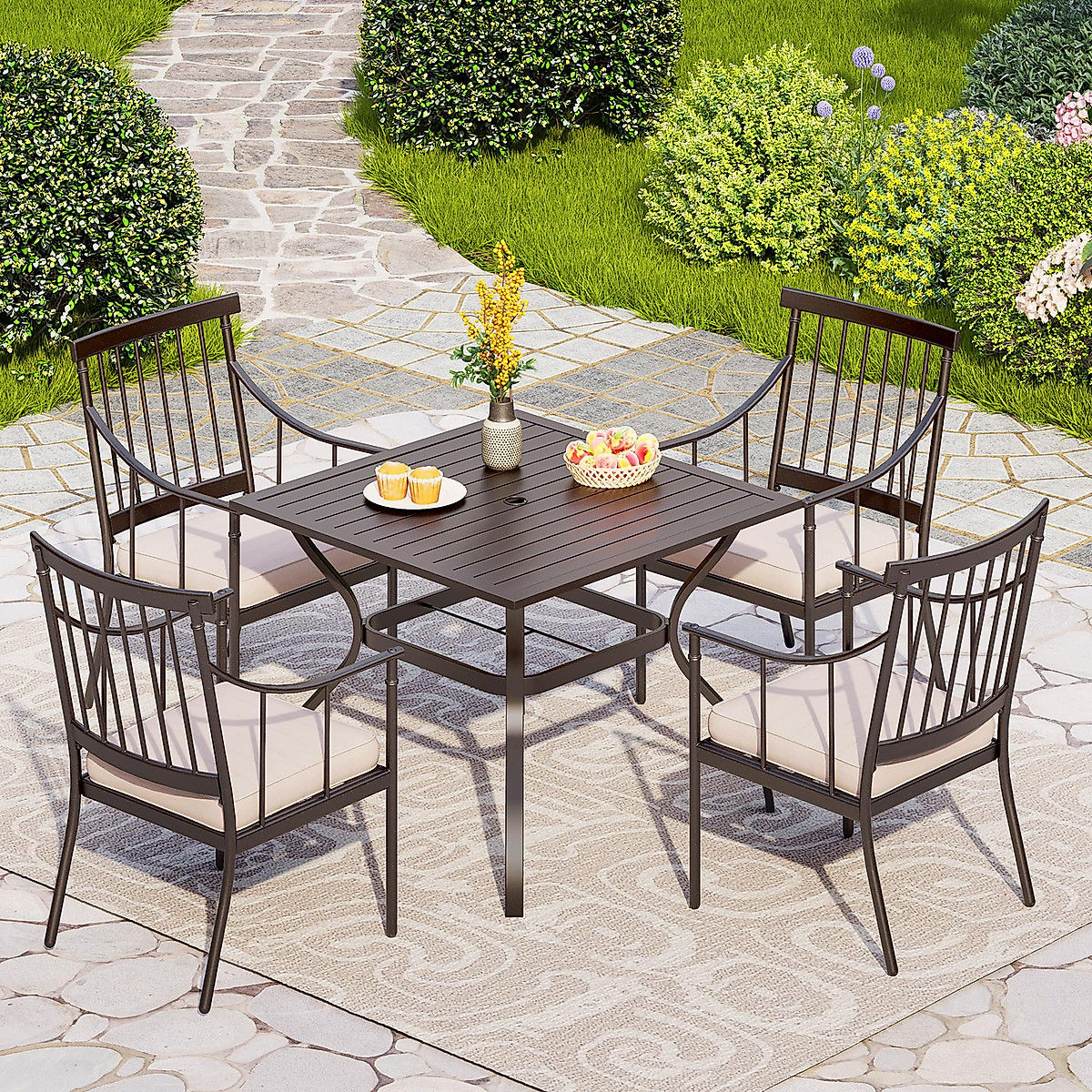 PHI VILLA Swivel Chairs Set of 2 Patio Dining Rocker Chair with Cushion Rocking Patio Furniture for Garden Backyard Bistro, Beige