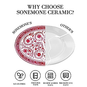 Sonemone 14 Inch Red Serving Platter Large Oval Serving Plate Tray for Entertaining Thanksgiving Christmas Party, Microwave & Dishwasher Safe