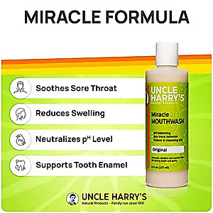 Uncle Harry's Natural Alkalizing Miracle Mouthwash | Adult & Kids Mouthwash for Bad Breath | pH Balanced Oral Care Mouth Wash & Mouth Rinse (8 fl oz)