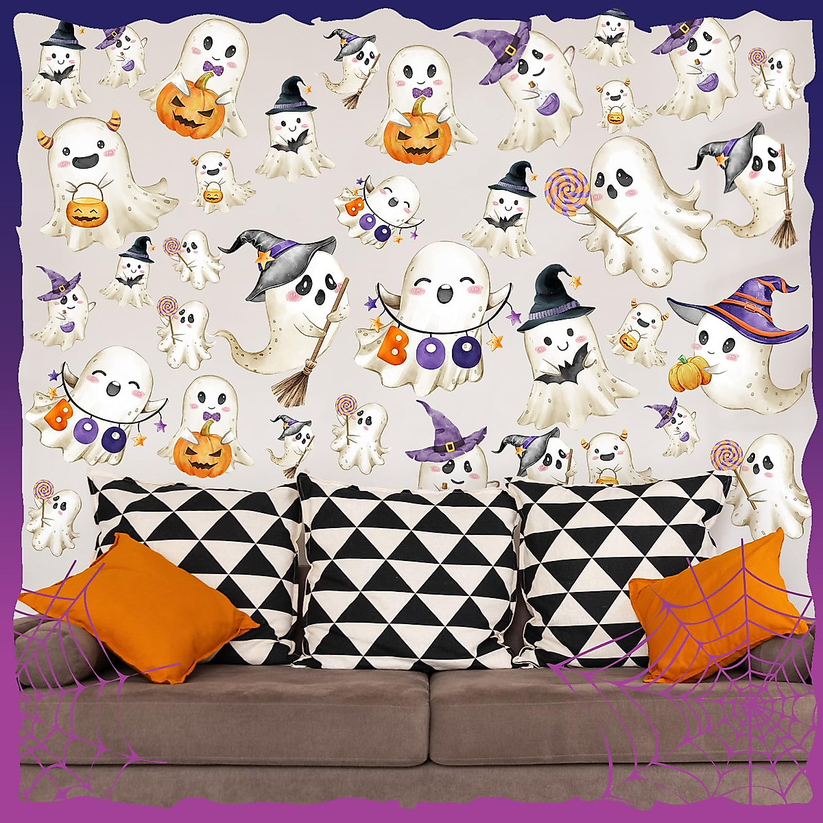 Sabary 6 Sheet/ 36 Pcs Halloween Ghost Decals Halloween Ghost Wall Decals Halloween Wall Clings Stickers Removable Peel and Stick Ghost Decals for Bathroom Wall Door Clings Party Decor