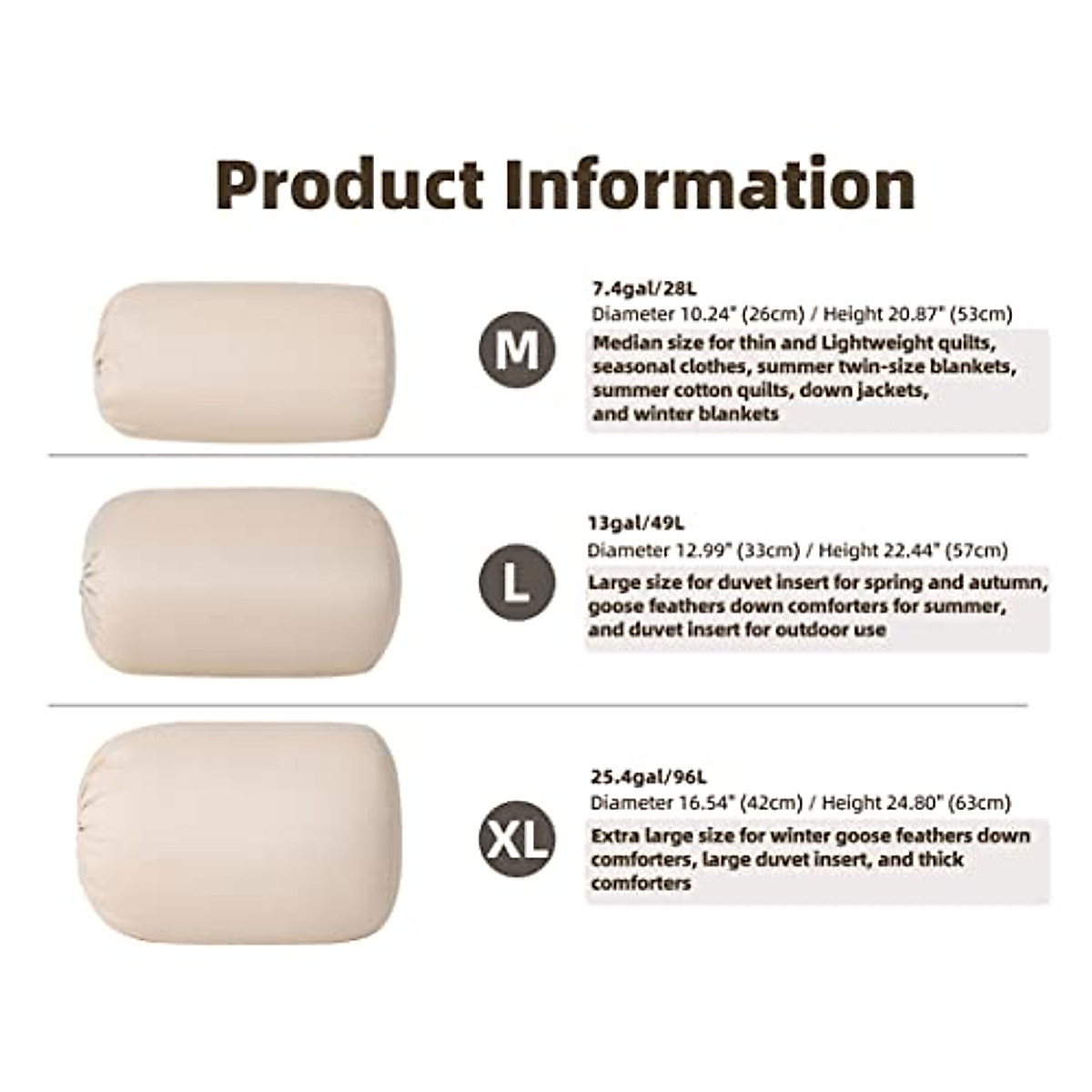 ECOWAN LIVING 26Gal Extra Large Cylindrical Comforter Quilt Blanket Pillow Storage Bag, Closet Organizer Storage Container, Reusable Drawstring Packing Bag, Durable, Moistureproof(Beige, XL, 2 bag)