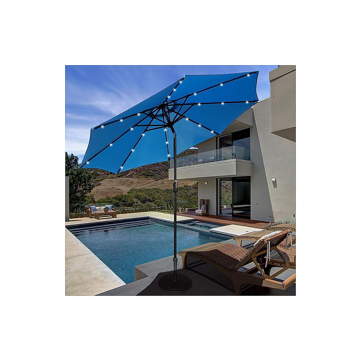 YUDIZWS Patio Umbrella for Outdoor Market Table-8 Ribs 9Ft Double-Sided Sun Umbrella Garden Parasol Patio Sun Shade Outdoor with LED Solar Light