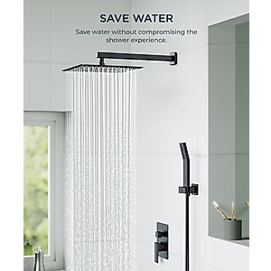 FORIOUS Shower Faucet Set Black -12 Inch Shower System with Solid Brass Pressure Balanced Valve, Rainfall Shower Head and Handle Set, Wall Mounted Shower Fixtures Combo Matte Black