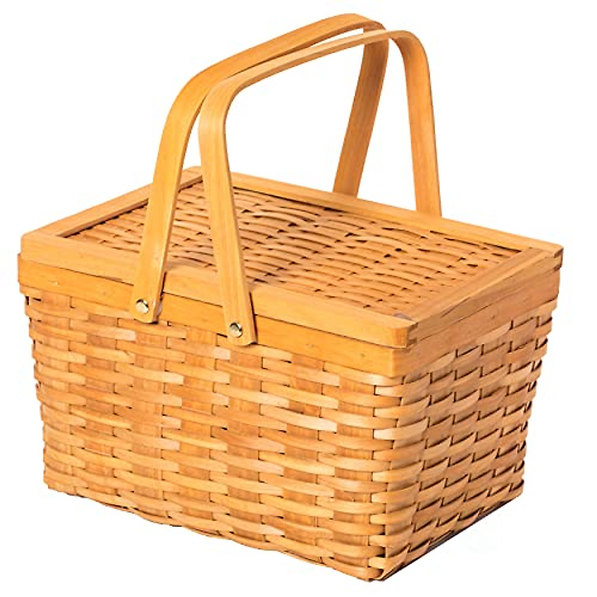 Woodchip Picnic Storage Basket with Cover and Movable Handles, Small