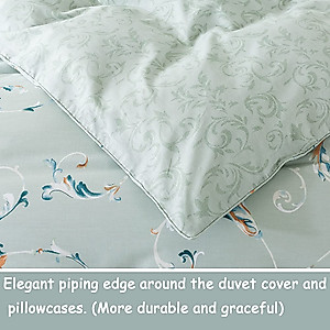 FADFAY Twin XL Duvet Cover, 100% Cotton Teal/Light Green Reversible Comforter Cover College Dorm Room Bedding Sets - Ultra Soft Pattern Printed Leaf Bedding, 3Pcs, Twin Extra Long