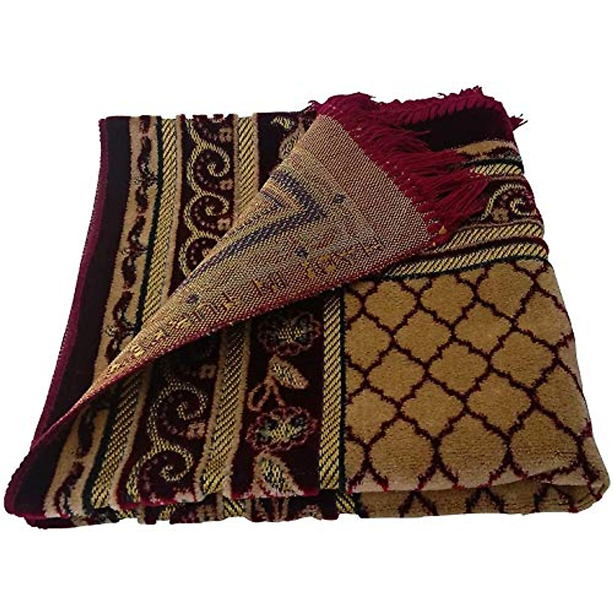 BAYKUL Muslim Prayer Rug-Islamic Turkish Velvet Rugs-Great Ramadan Gifts-Janamaz Prayer Mat Women Men-Islam Carpet-Portable Muslims Mats-Praying Rugs Islam-Sajadah-Gift Prayer Beads 99(Claret Red)