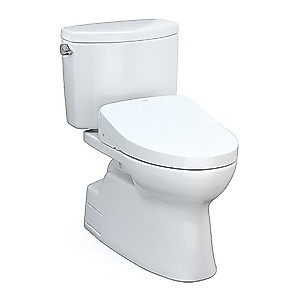 TOTO WASHLET+ Vespin II Two-Piece Elongated 1.28 GPF Toilet and WASHLET+ S550e Contemporary Bidet Seat, Cotton White - MW4743056CEFG#01