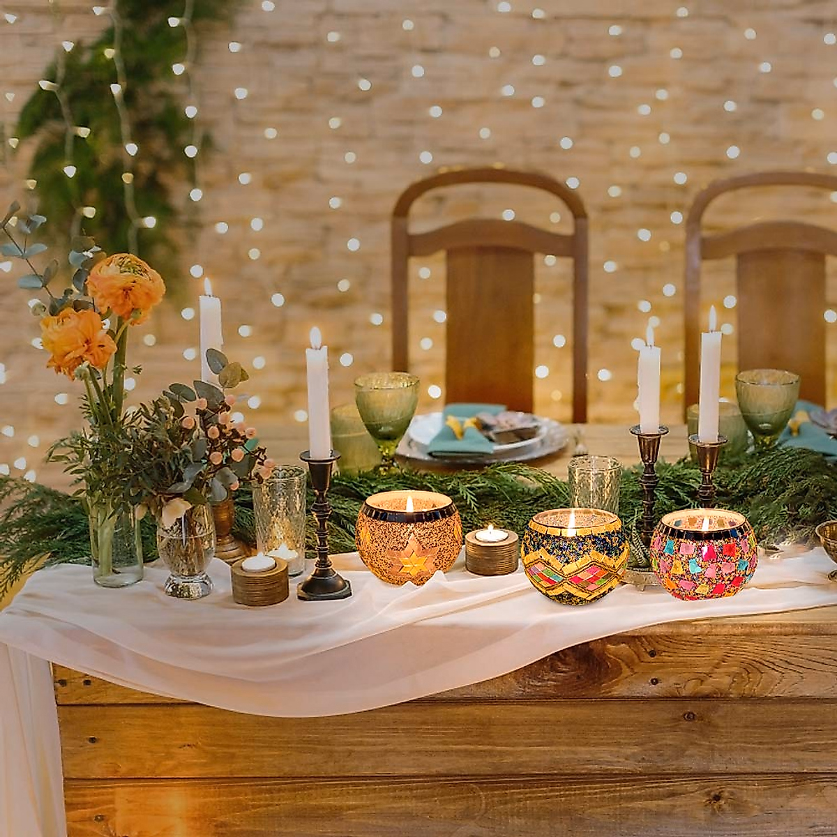 IIQ Votive Candle And Tealight Holders for Table, Handmade Stained Glass Beauties for Home Decor/Party Decorations