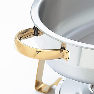 Winware 6 Quart Oval Stainless Steel Gold Accented Chafer