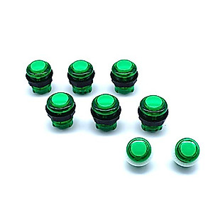 Arcity 8 Pcs Arcade LED Push Buttons Illuminated Light 6 × 30mm Buttons + 2 × 24mm Buttons with Built-in Microswtich for Arcade Machine Video Game Console DIY Jamma MAME Raspberry Green New
