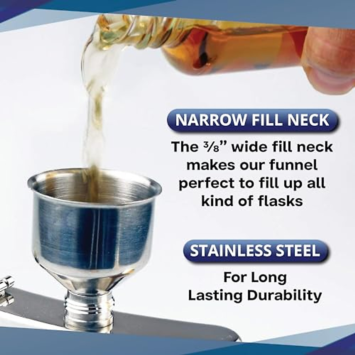 SE Stainless Steel Funnel for Flasks, Small Metal Funnel for Filling Drinking Liquor Flask, Transferring Oil, Juice, Milk, Attached Screw-On Cap