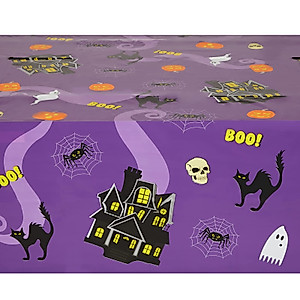 Juvale 3-Pack Halloween Table Cover for Party Supplies, Purple Disposable Plastic Tablecloth Decorations, Halloween Table Decorations for Themed Parties, Birthday Celebrations and More (54 x 108 in)
