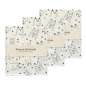 Nawrap Set of 3 Printed Dishcloths, Made in Japan, 6 Ply, Soft, Durable, and Absorbent, 13.5 x 16 in - Animal Design