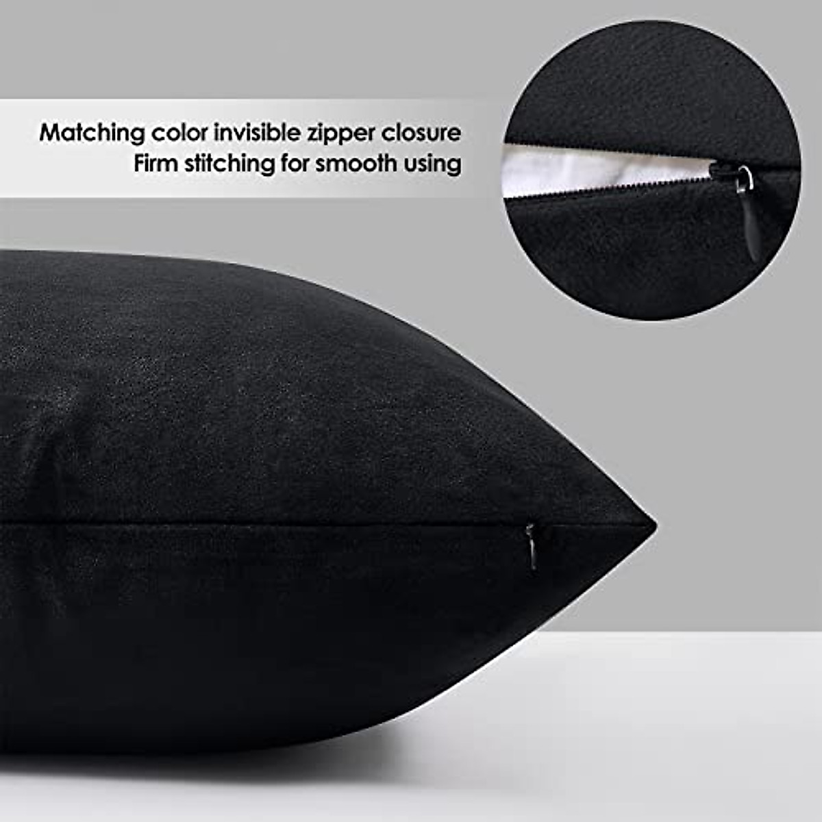 Homelike Moment Throw Pillow Covers 12x20 Set of 2, Black Velvet Decorative Couch Pillow Cover Soft Lumbar Cushion Cases for Sofa Bed Car (12x20 Inch, Black)
