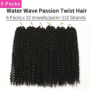 Ubeleco Passion Twist Hair 18 Inch 132 Strands Water Wave Crochet Hair Long Curly Braiding Hair Spring Twist Crochet Braids Hair Extensions for Black Women(18inch,1B)